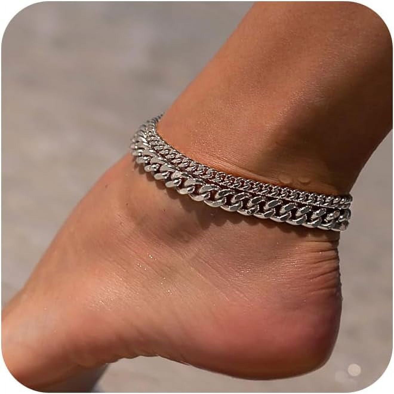 Sterling Silver Ankle Bracelets for Women: Dainty Layered Waterproof ...
