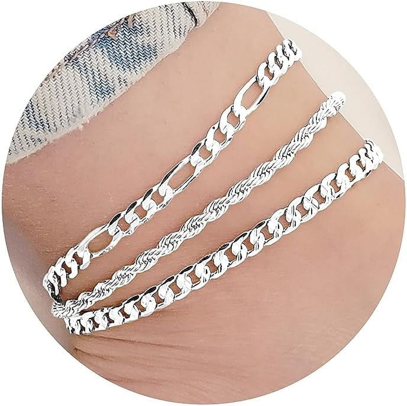 Sterling Silver Ankle Bracelets For Women Strong Lobster Clasp - Cuban ...