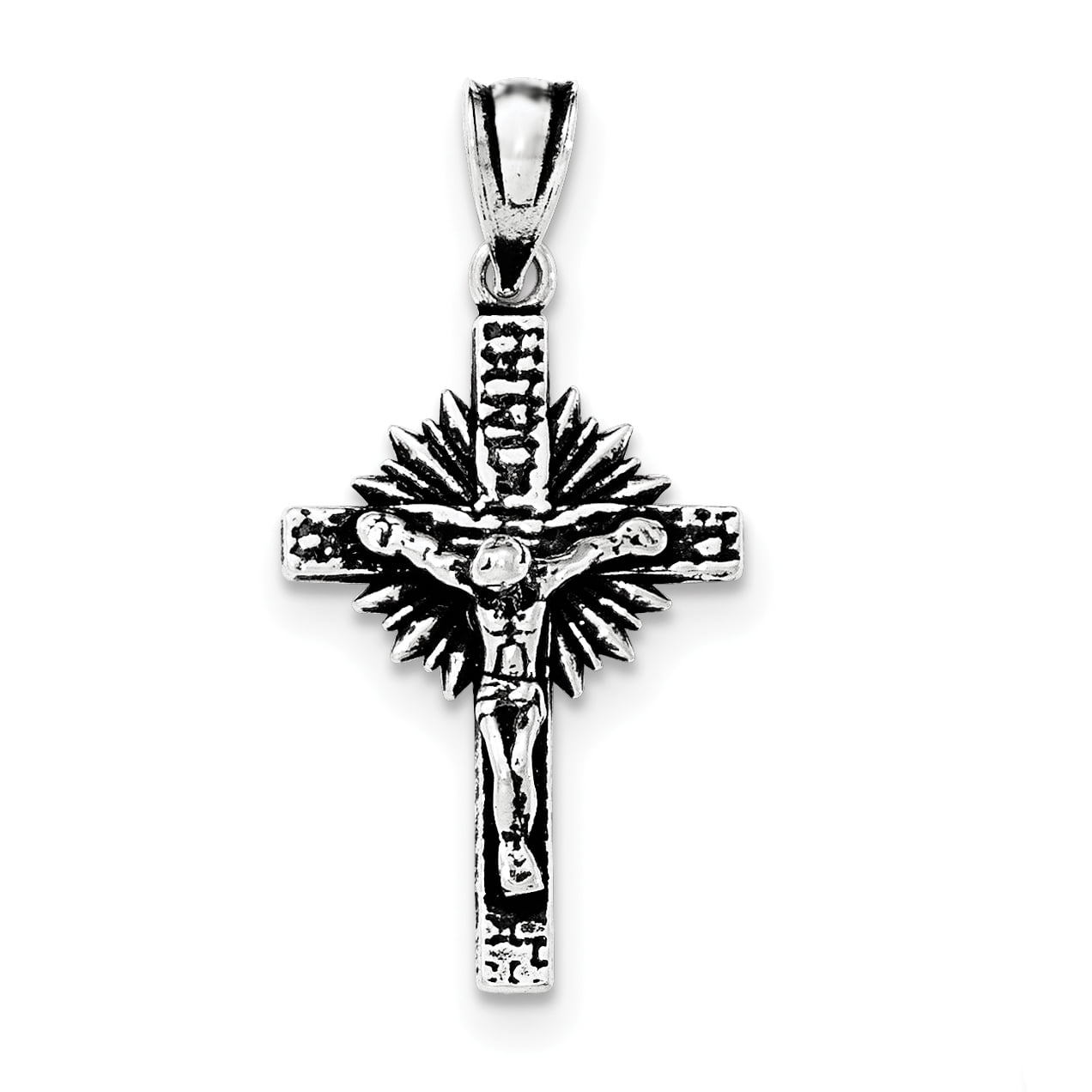 Sterling Silver Polished & Antiqued Cross w/Rays Crucifix Pendant ...