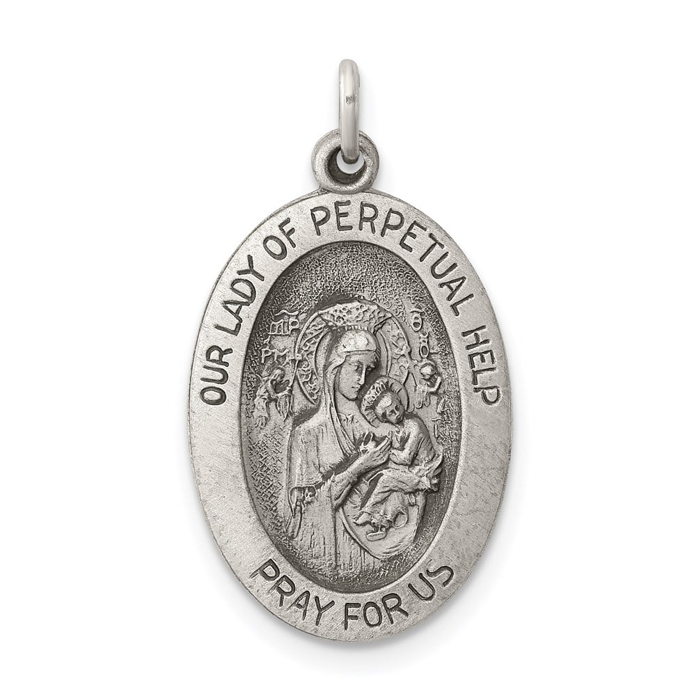 Sterling Silver Antiqued Our Lady Of Perpetual Help Oval Medal ...