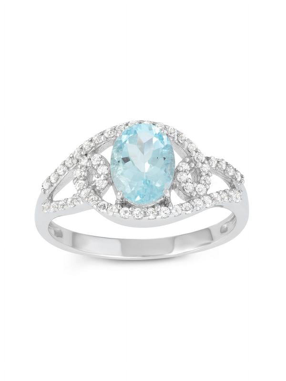 Sterling Silver Aquamarine and Created White Sapphire Ring Size 6 ...