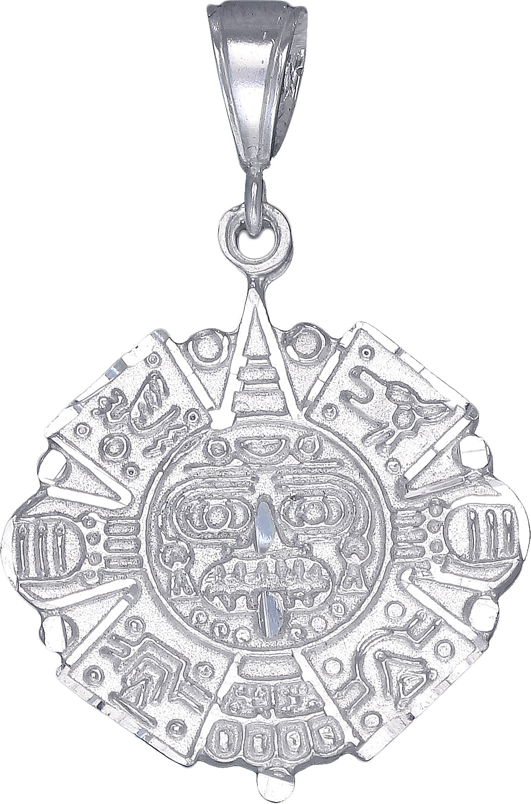 Sterling Silver Aztec Calendar Charm Pendant Necklace Antique Finish ...