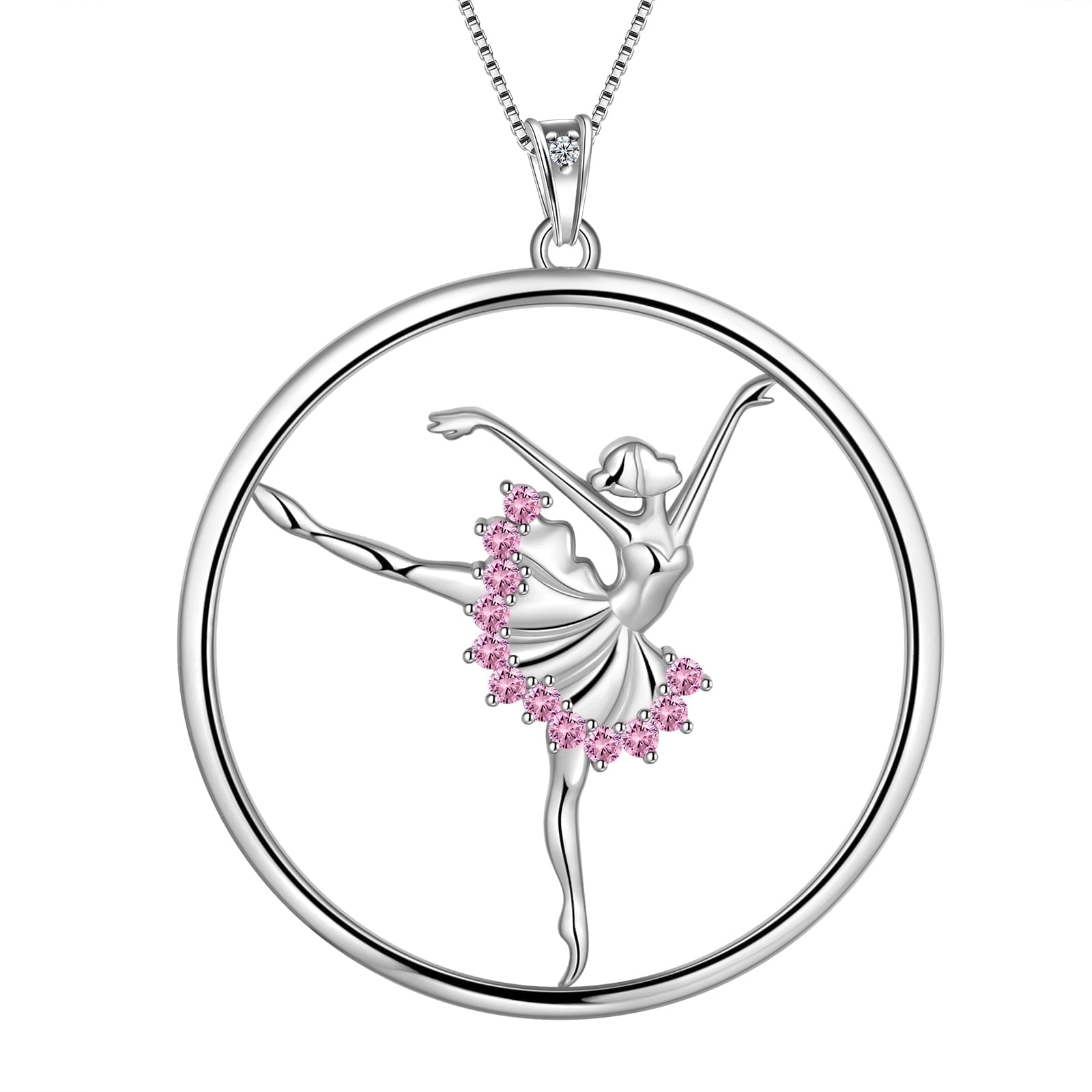925 Sterling Silver Ballerina Necklace Pink Ballet Dancer Pendant Women ...