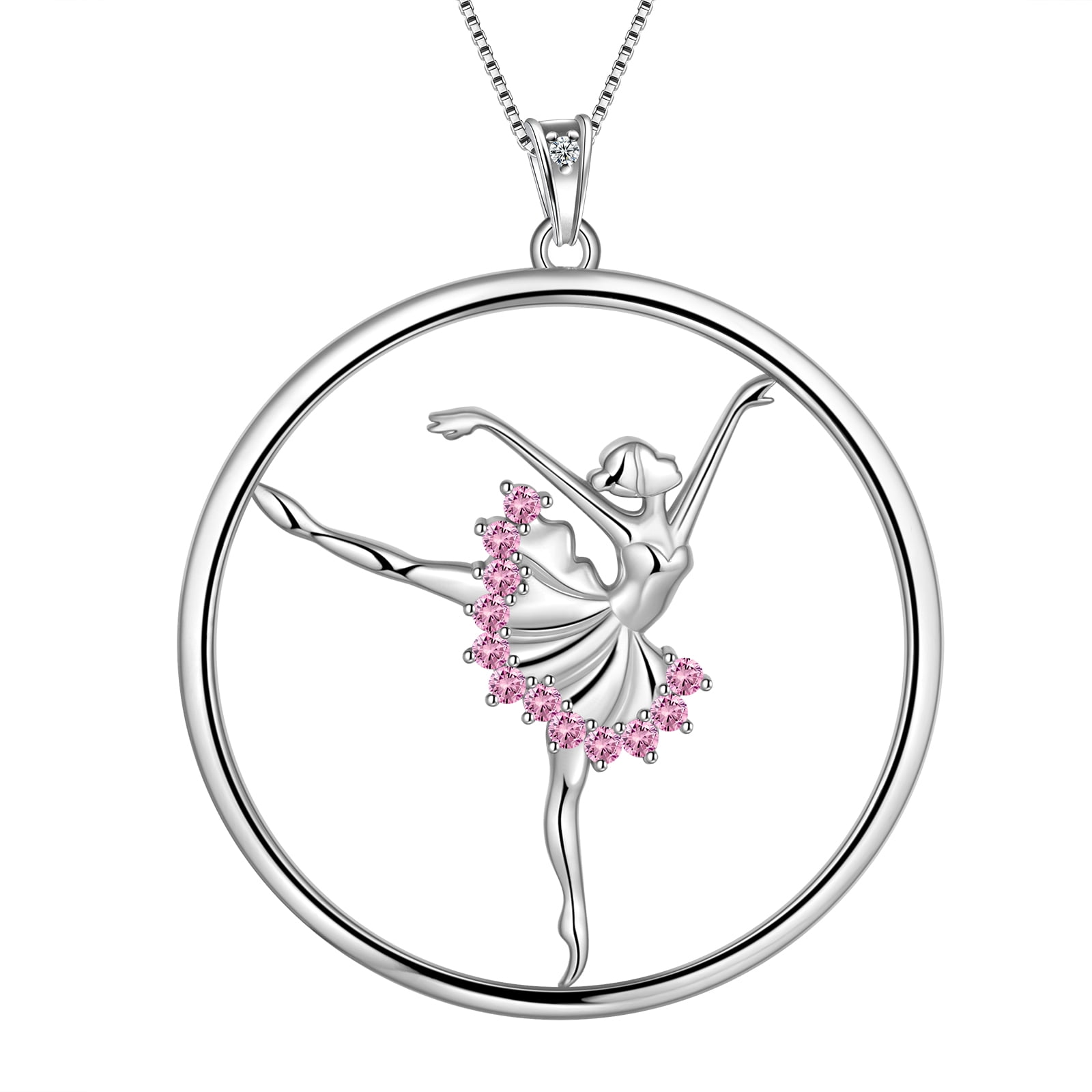 Sterling Silver Ballerina Necklace October Birthstone Pink CZ Ballet ...
