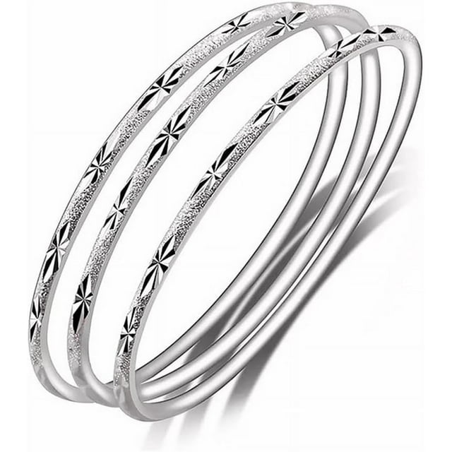 Sterling Silver Bangle Bracelets for Women,Fashion Jewelry Simple ...