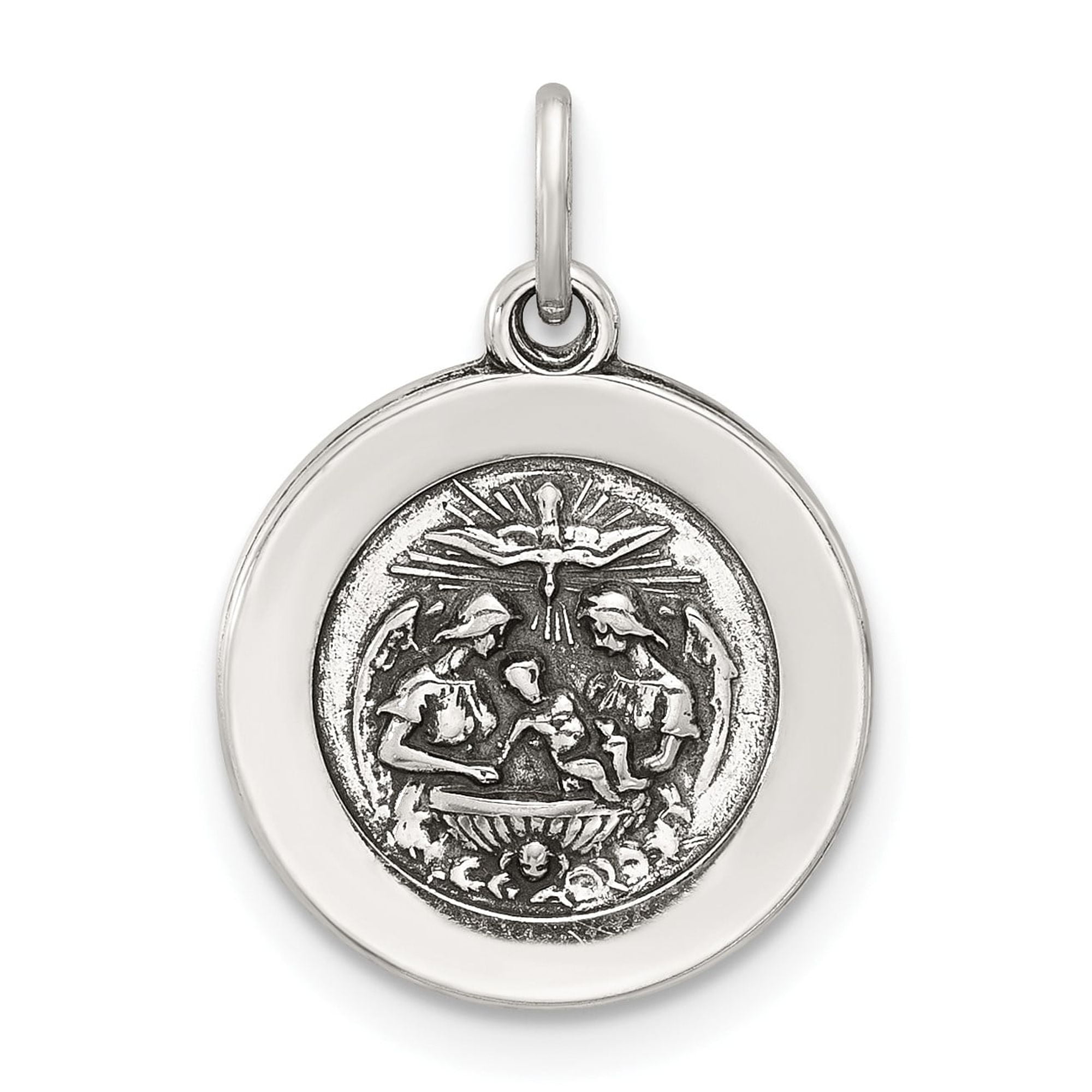 Sterling Silver Baptism Pendant Medal with Holy Spirit Dove and ...
