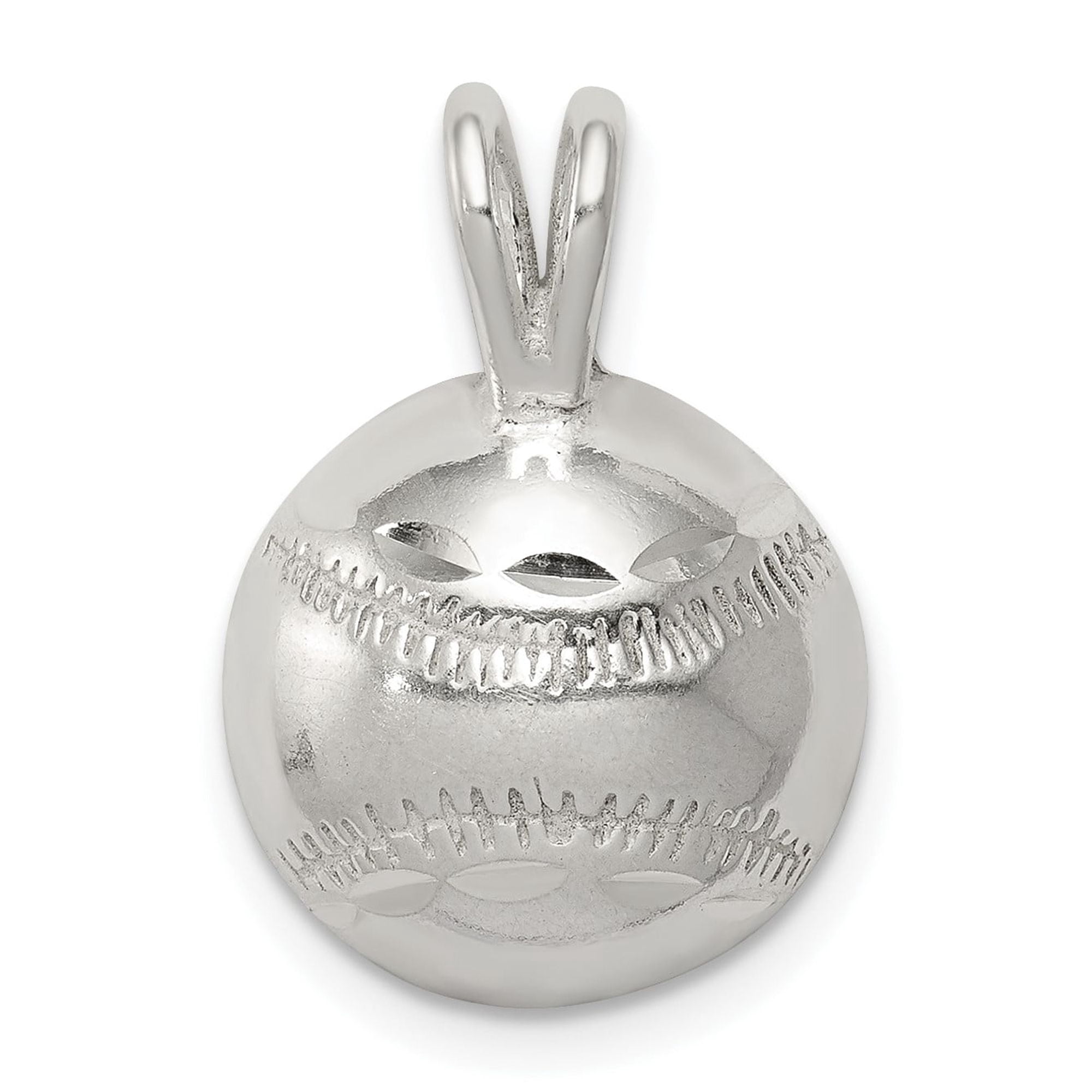 Sterling Silver Baseball Pendant Necklace with Realistic Stitching ...