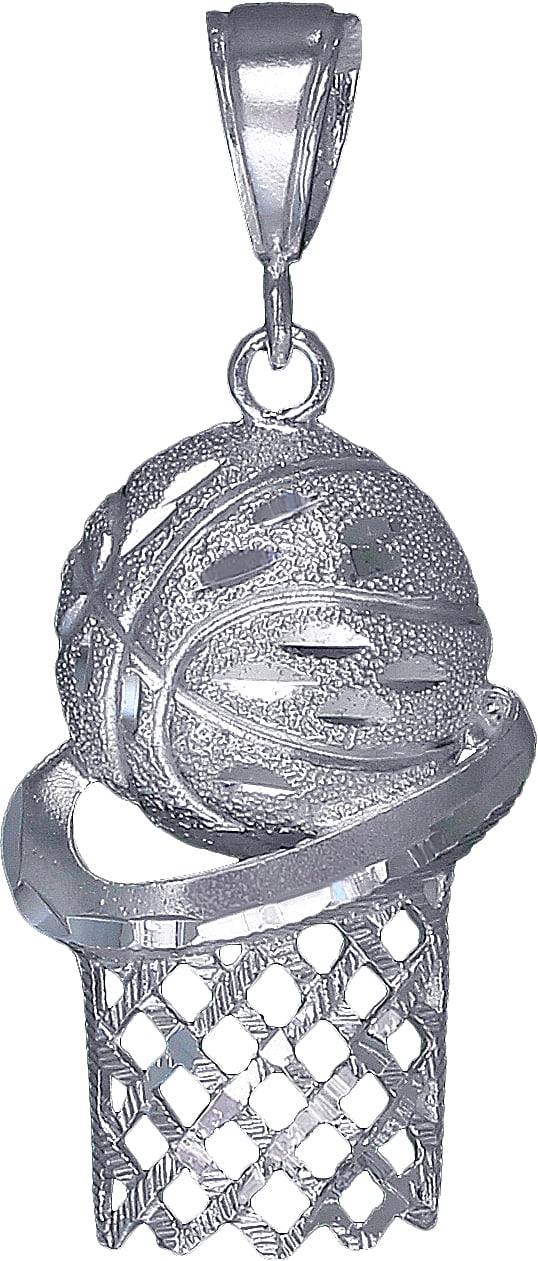 Sterling Silver Basketball Hoop Charm Pendant Necklace with Diamond Cut ...