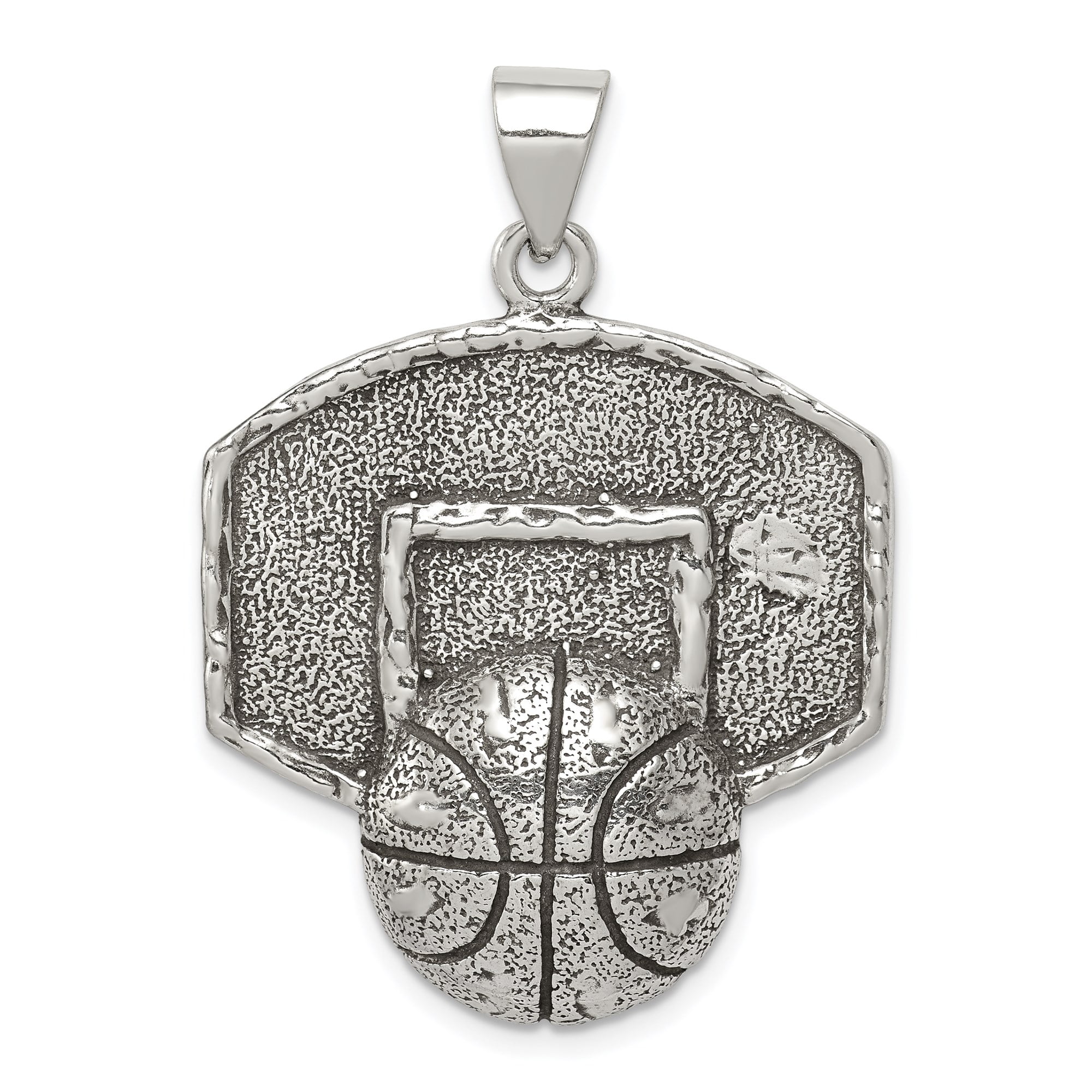 Sterling Silver Basketball Pendant Necklace with Backboard and Hoop ...