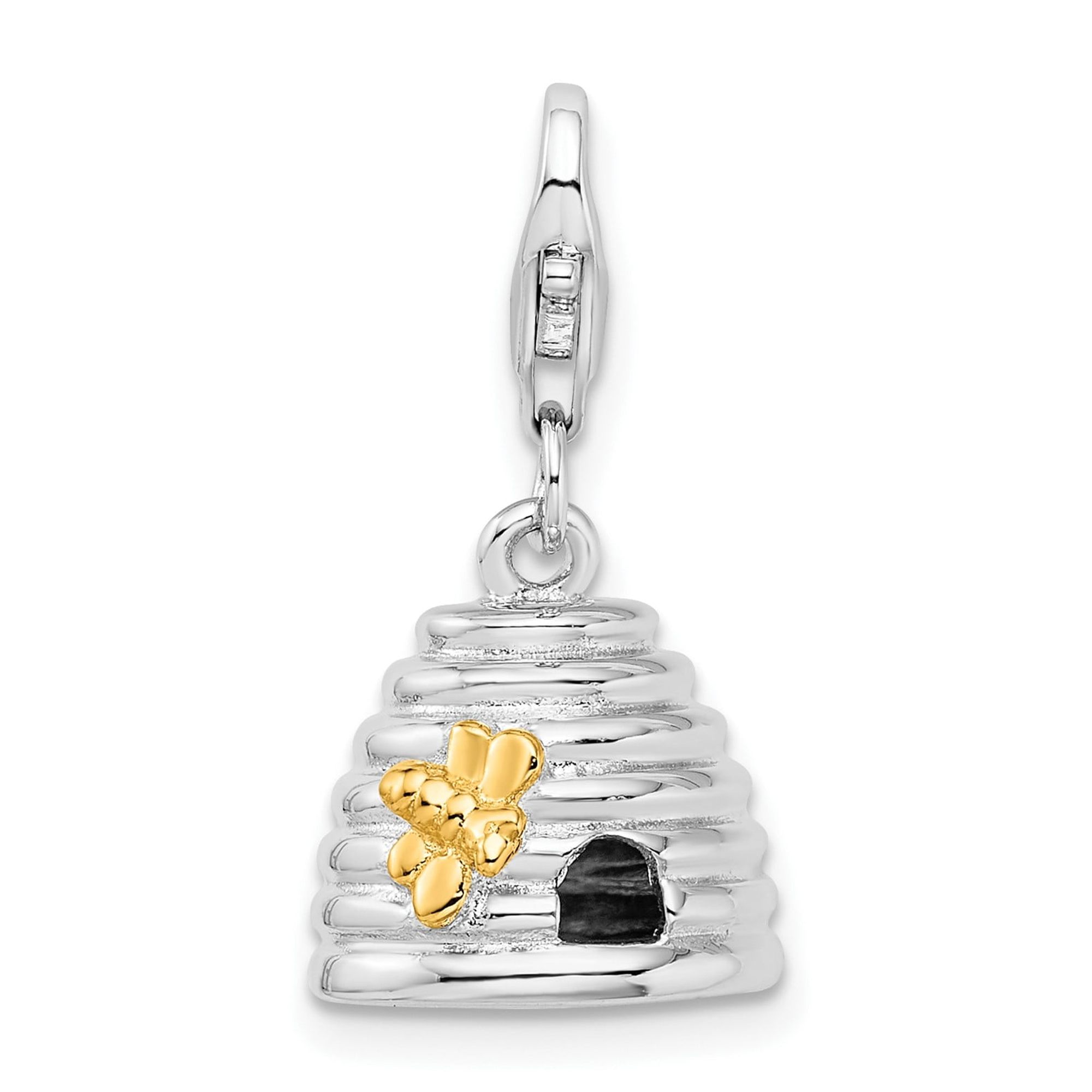 Sterling Silver Beehive Charm Pendant with Gold Bee Detail for Women ...
