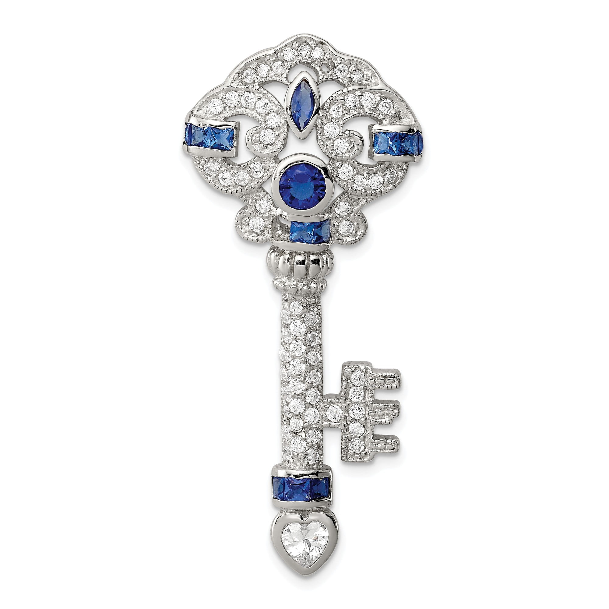 Sterling Silver Blue & Clear CZ Key Slide - Walmart.com