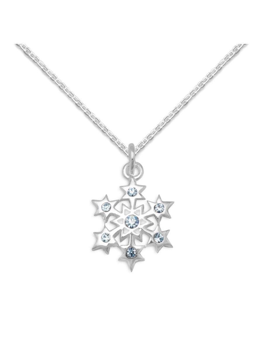 Sterling Silver Blue Crystal Snowflake Necklace - Walmart.com