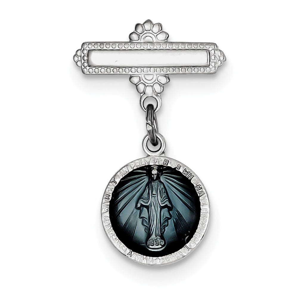 Sterling Silver Blue Enameled Miraculous Medal Pin - 2.4 Grams ...