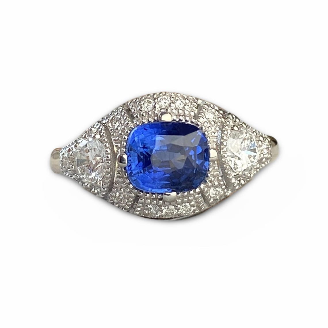 Sterling Silver Blue Sapphire Vintage Cushion Cut Diamond/Cubic ...
