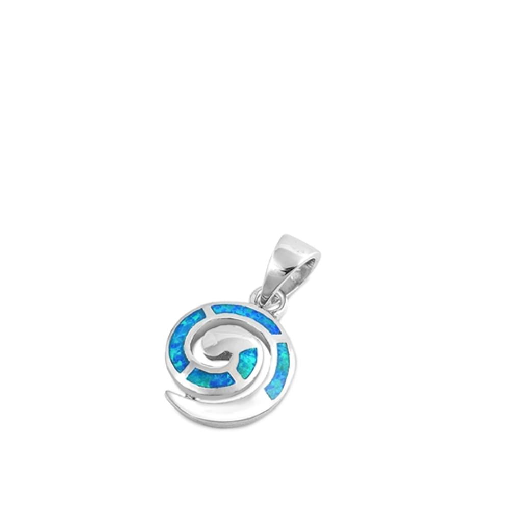 Sterling Silver Blue Simulated Opal Spiral Pendant Swirl Ocean Wave ...