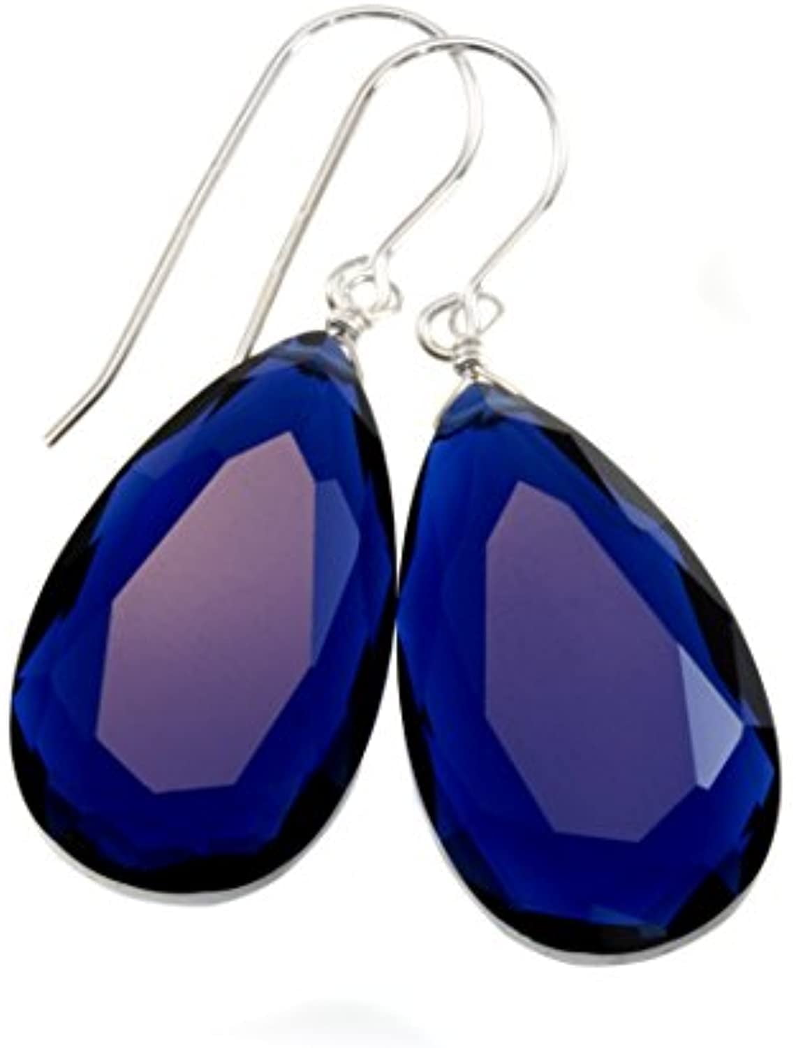Sterling Silver Blue Simulated Sapphire Earrings Faceted Large Pear ...