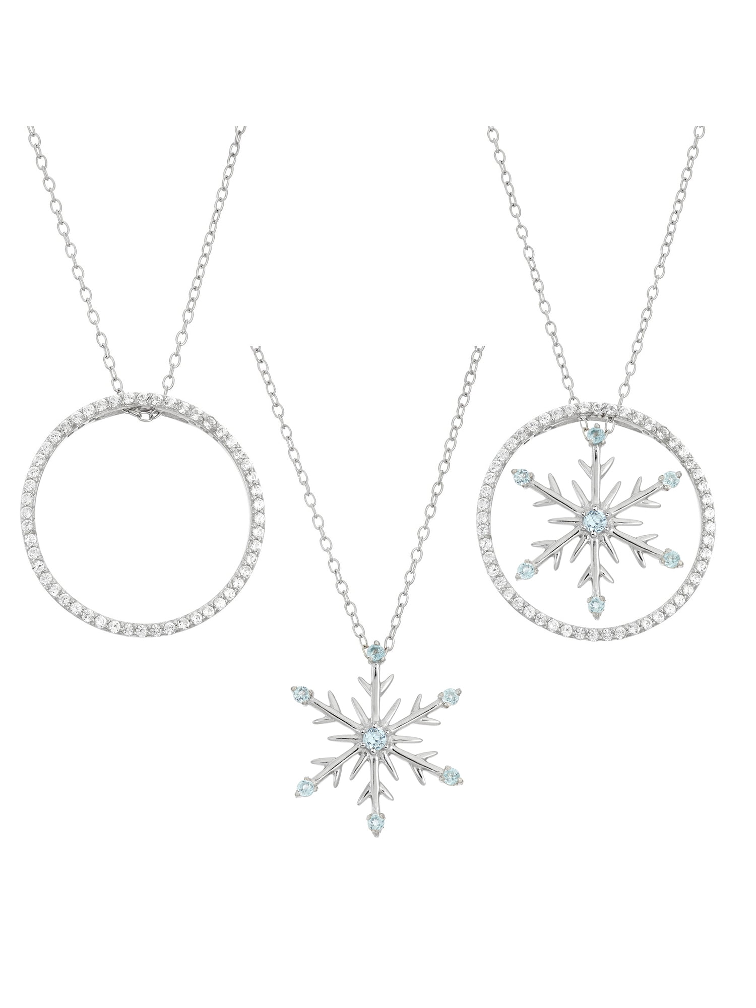 Sterling Silver Blue Topaz Created White Sapphire Snowflake Necklace 18 ...