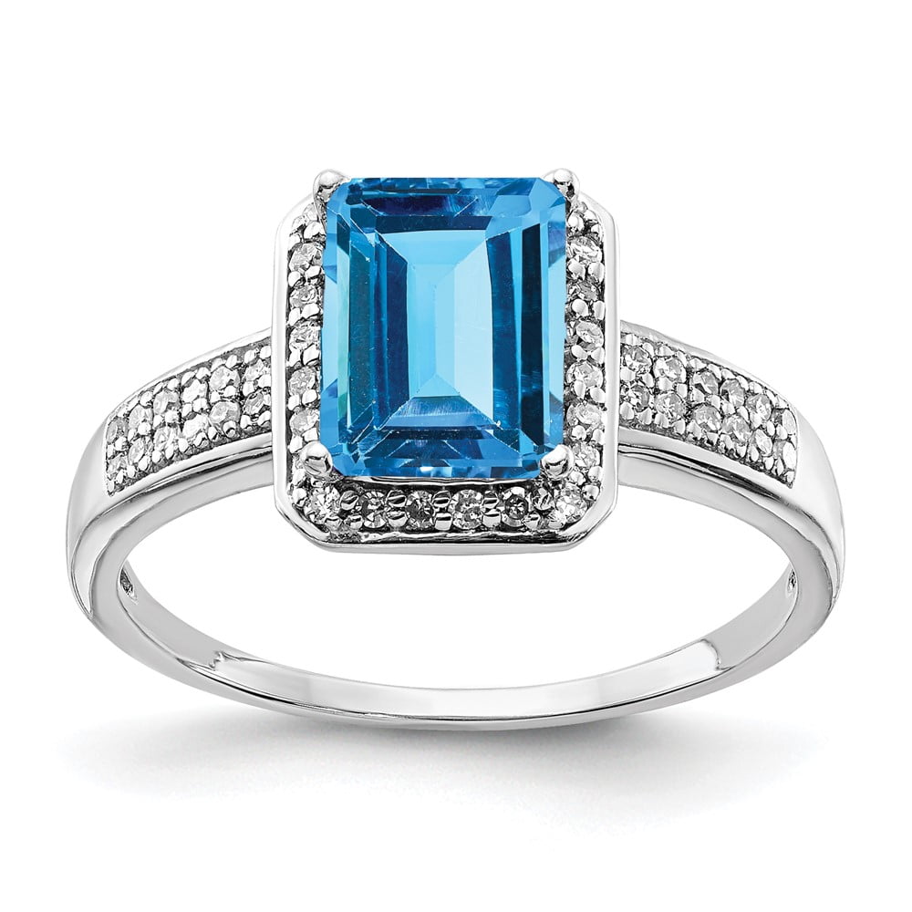 Sterling Silver Blue Topaz & Diamond Ring. Carat Wt- 0.19ct. Gem Wt- 1 ...