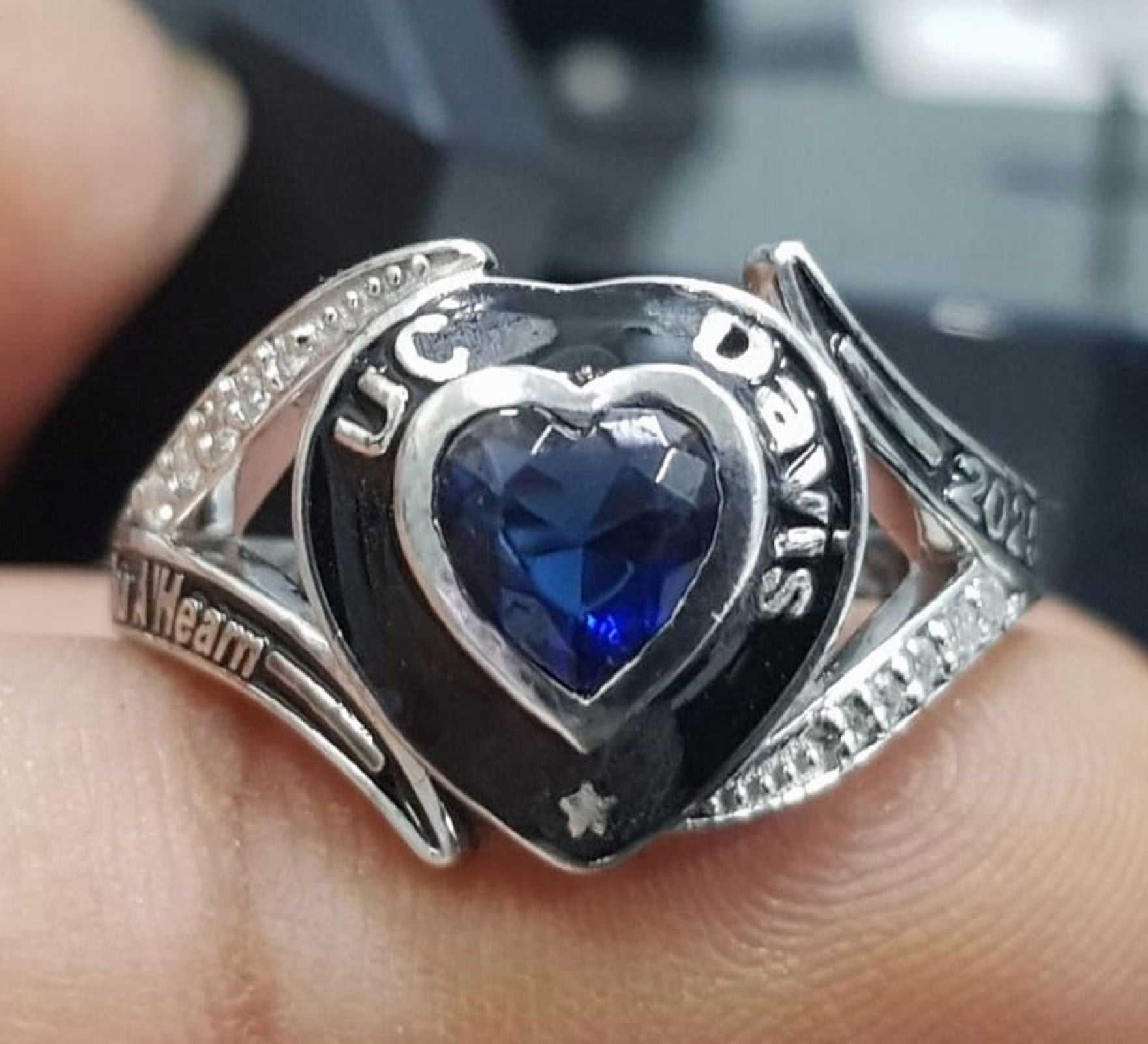 Sterling Silver CZ Heart GemStone Custom High School Class Ring for ...