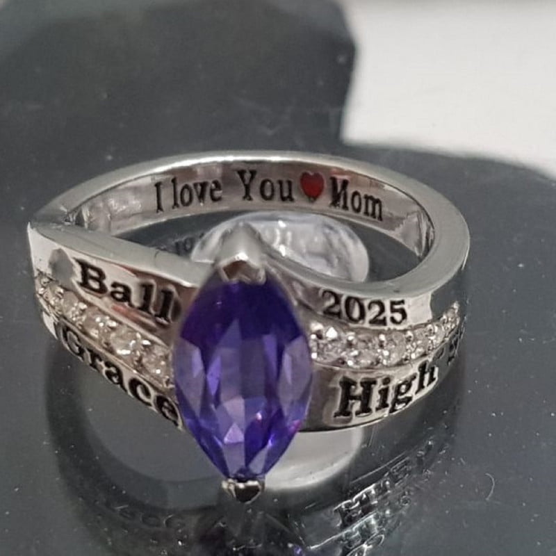 Sterling Silver CZ Marquise GemStone Custom High School Class Ring for ...