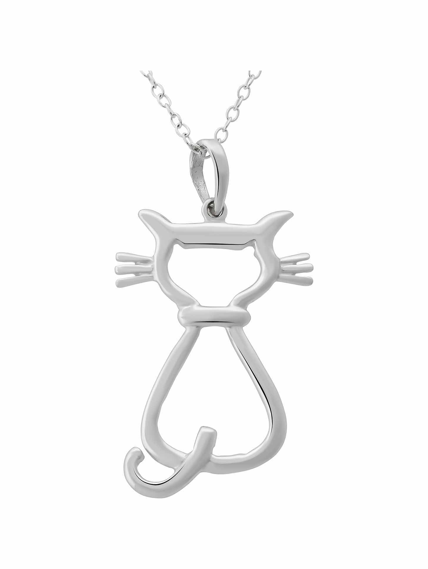 Sterling Silver Cat Outline Pendant, 18" - Walmart.com