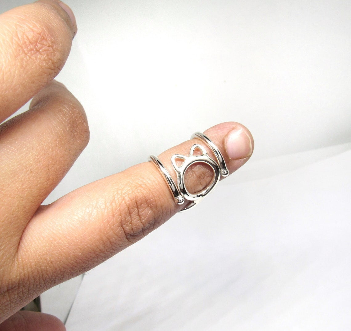 Sterling Silver Cat-Themed Trigger Finger Ring Splint | Adjustable ...