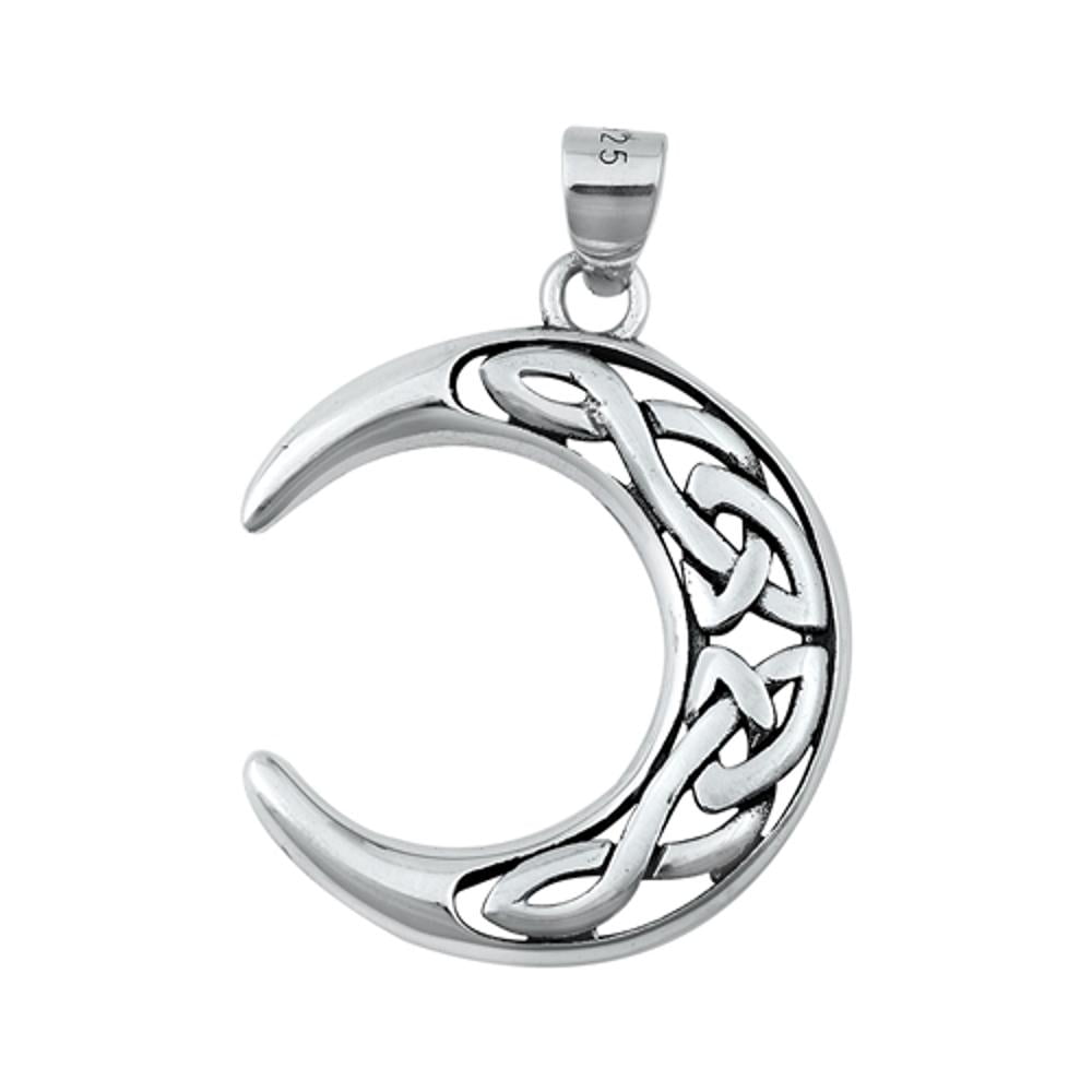 Sterling Silver Celtic Crescent Moon Pendant Triquetra Knot Celestial ...
