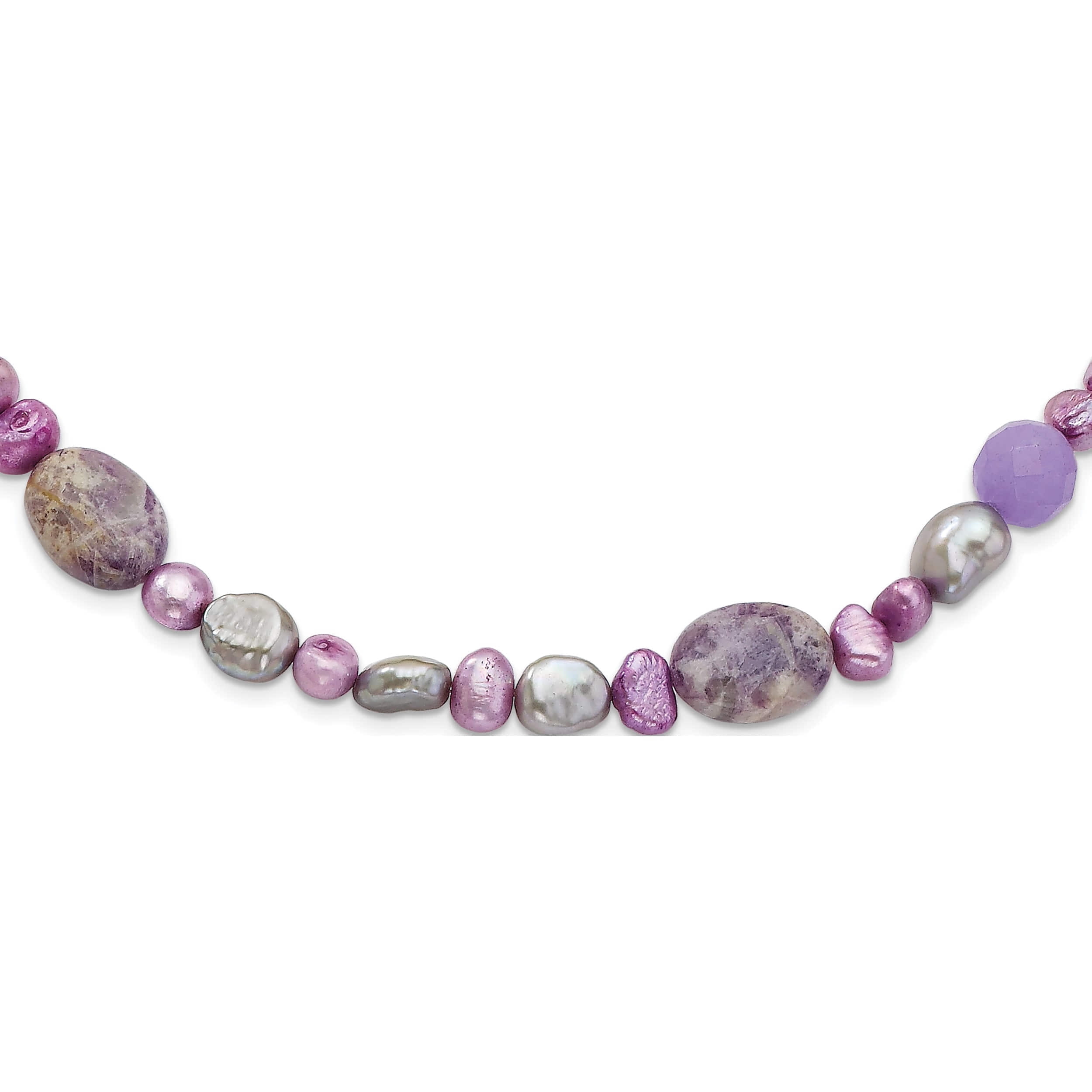 Sterling Silver Charoite, Jade/Fw Cultured Pearl Necklace Made In ...