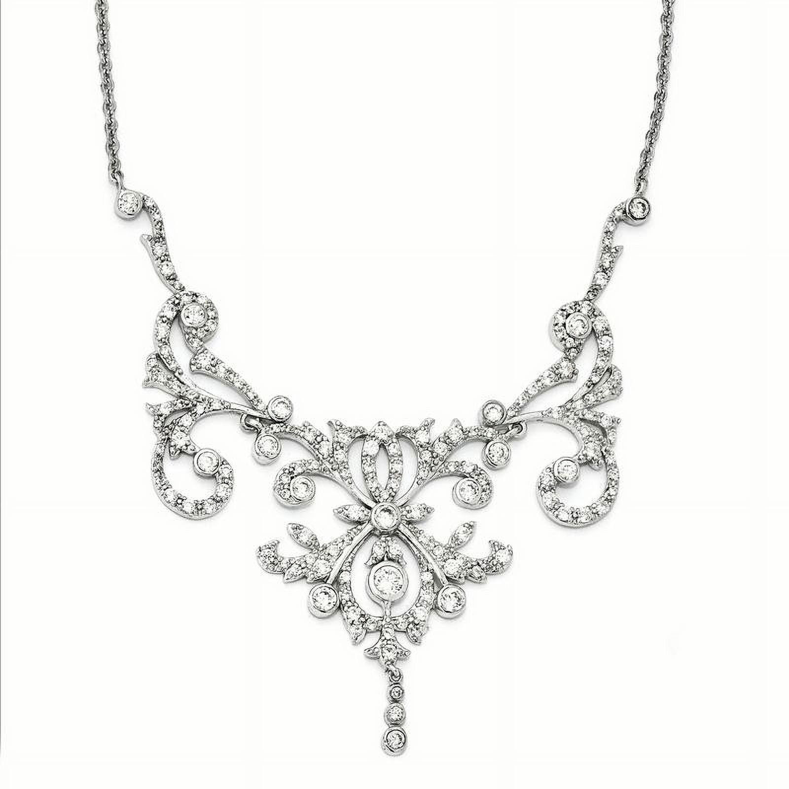 Sterling Silver Cheryl M Rhodium-plated CZ Fancy Scroll Necklace with 2 ...