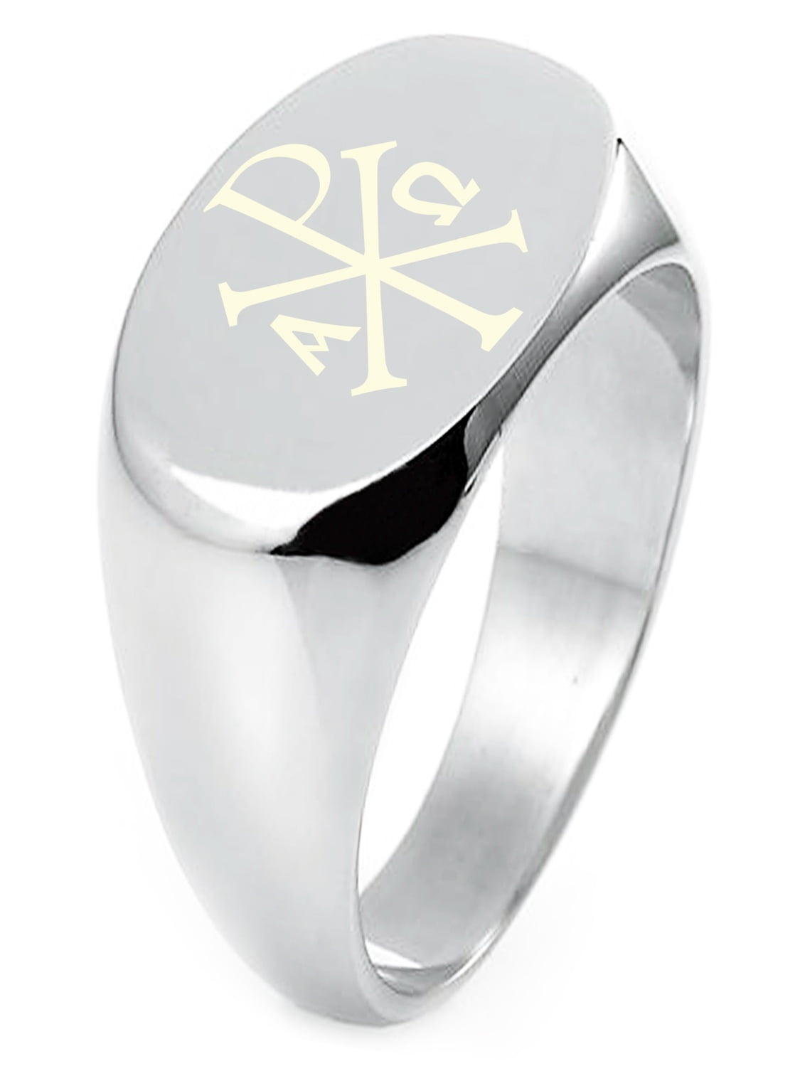 Tioneer Sterling Silver Chi Rho Alpha Omega Symbol Engraved Oval Flat ...