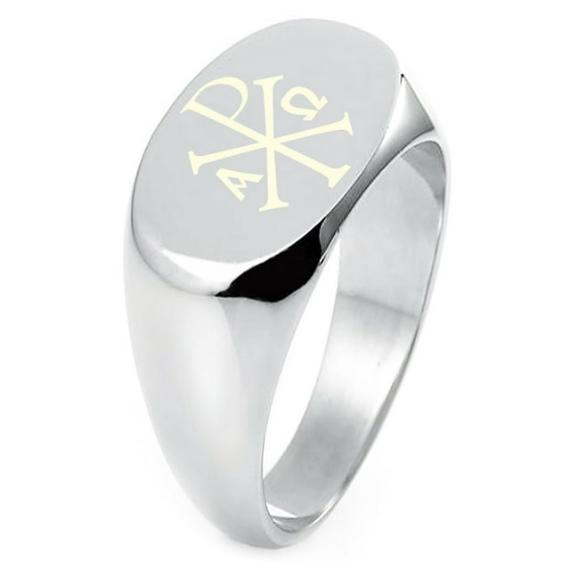 Tioneer Sterling Silver Chi Rho Alpha Omega Symbol Engraved Oval Flat ...