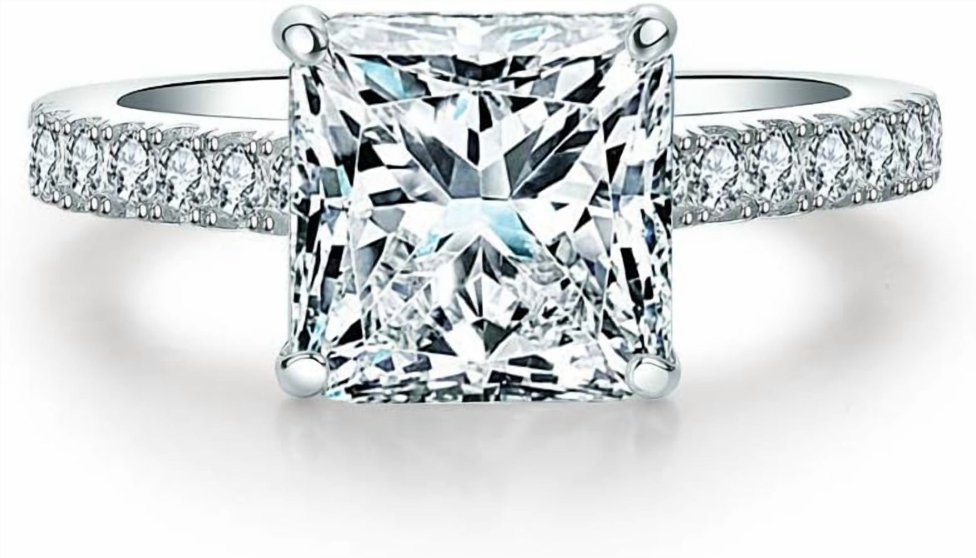 Sterling Silver Classic 3 CT Square Accented Solitaire Engagement Ring ...