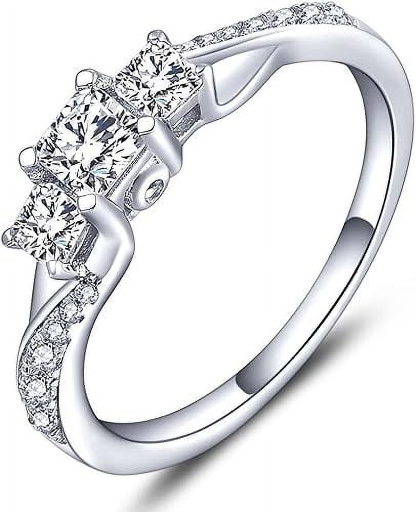 Sterling Silver Clear Birthstones 3-stone Princess Cut Wedding Rings ...