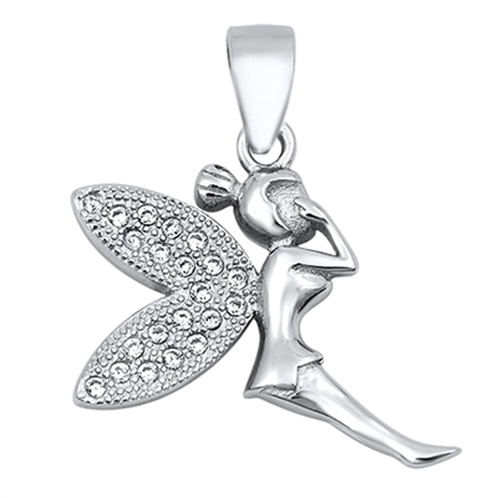 Sterling Silver Clear Cubic Zirconia Pixie Pendant Wing Fairy Wing Fantasy Charm 925 Jewelry ...