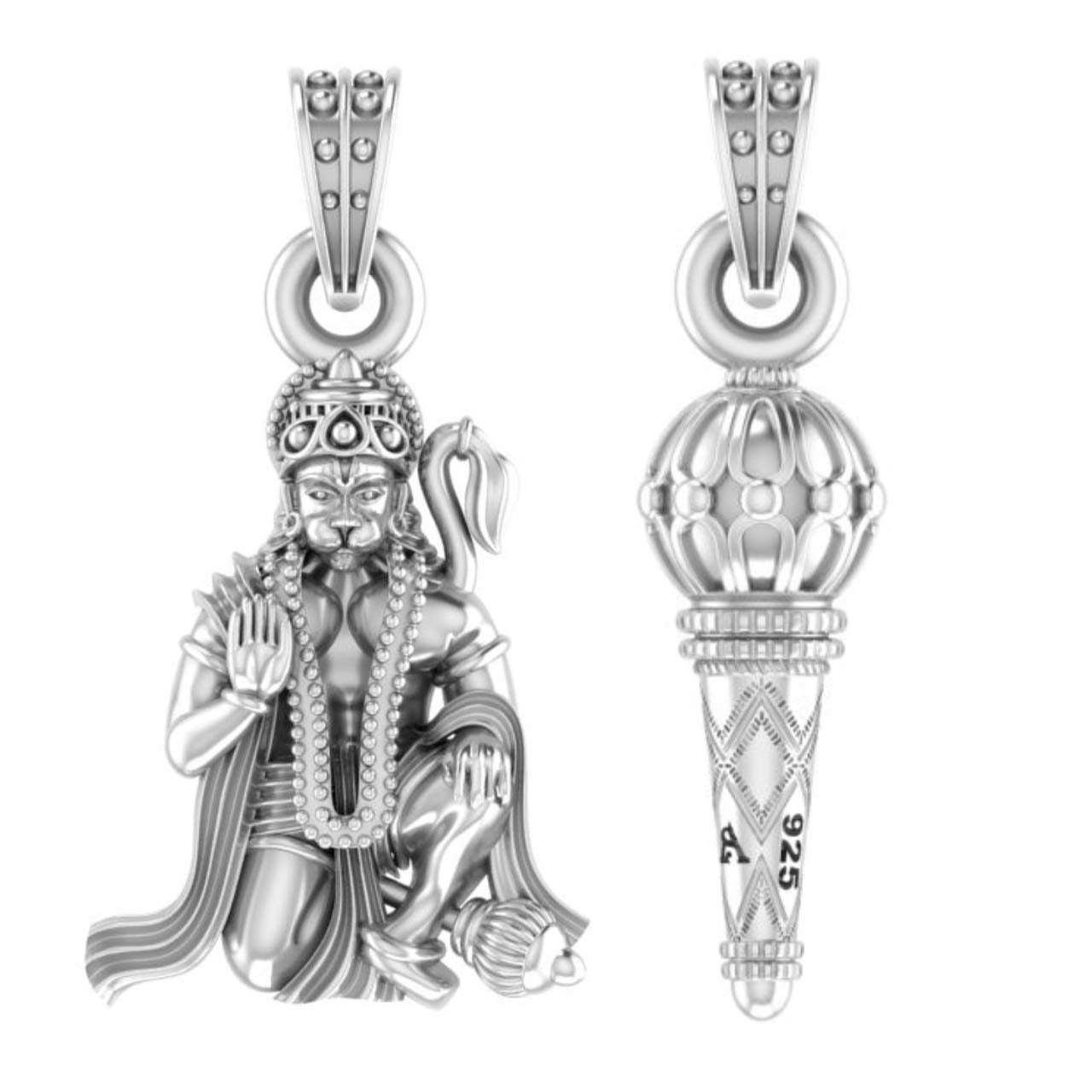 Sterling Silver Combo Pack of God Hanuman and Gada Pendants for Men and ...