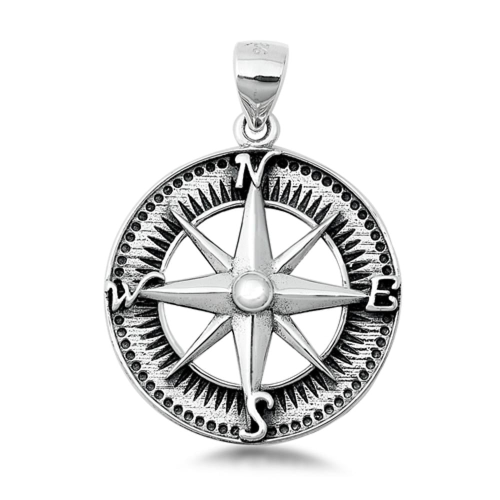Sterling Silver Compass Rose Pendant Star Flower North South East West ...
