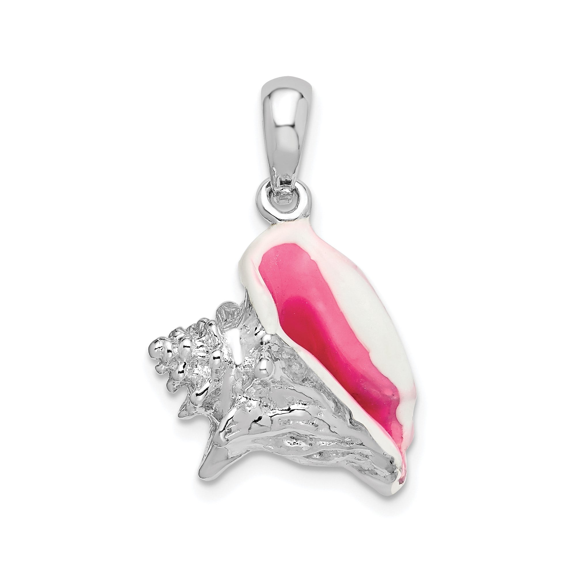 Sterling Silver Conch Shell Pendant with Pink and White Enamel for ...