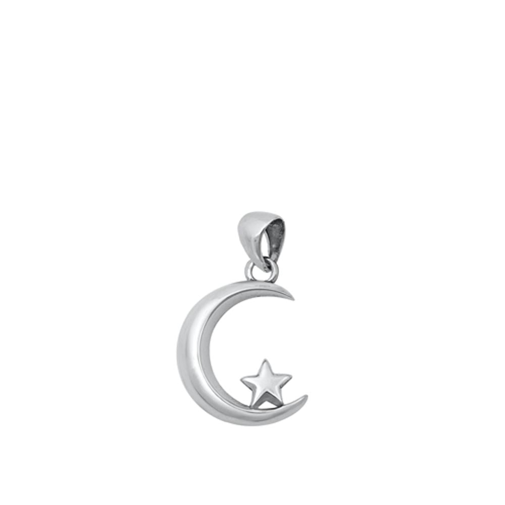 Sterling Silver Crescent Moon & Star Pendant Half Moon And Little Star ...