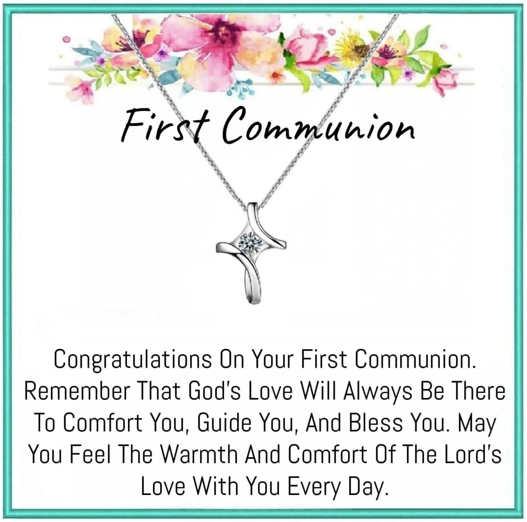 Sterling Silver Cross Necklace for Women, First Communion Gifts, Holy ...