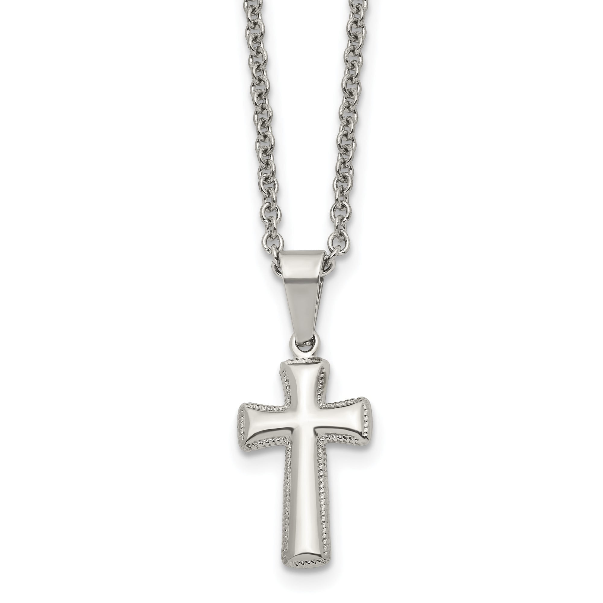 Sterling Silver Cross Pendant Necklace with Reflective Finish Rounded ...