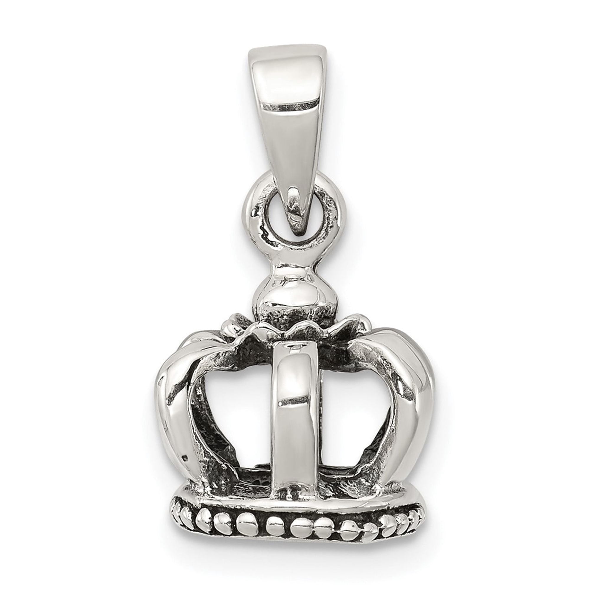 925 Sterling Silver Crown Pendant Charm, Antiqued 3D Royal Design ...