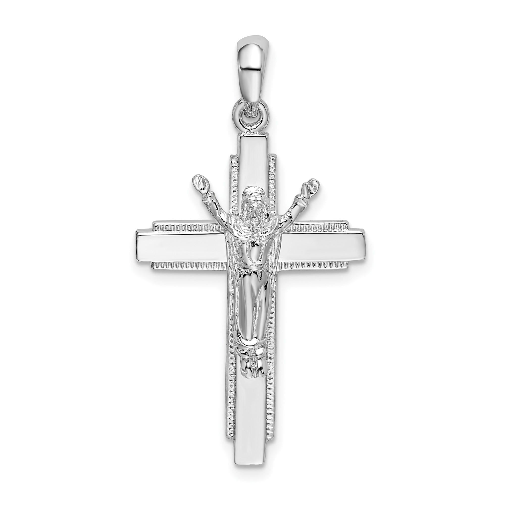 Sterling Silver Crucifix Cross Pendant for Men and Women with Beaded ...