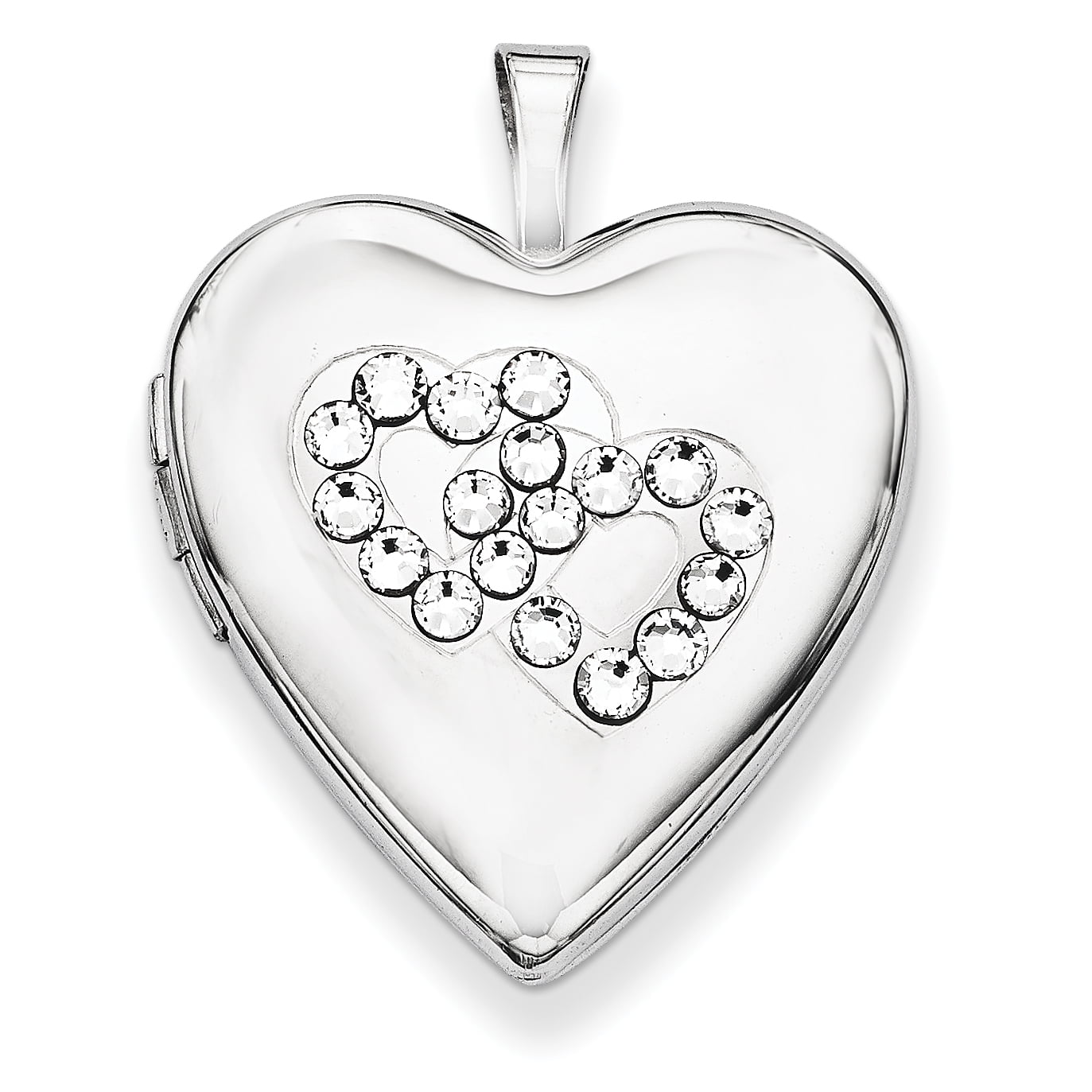 Finest Gold Sterling Silver Polished Crystal Double Hearts Heart Locket ...