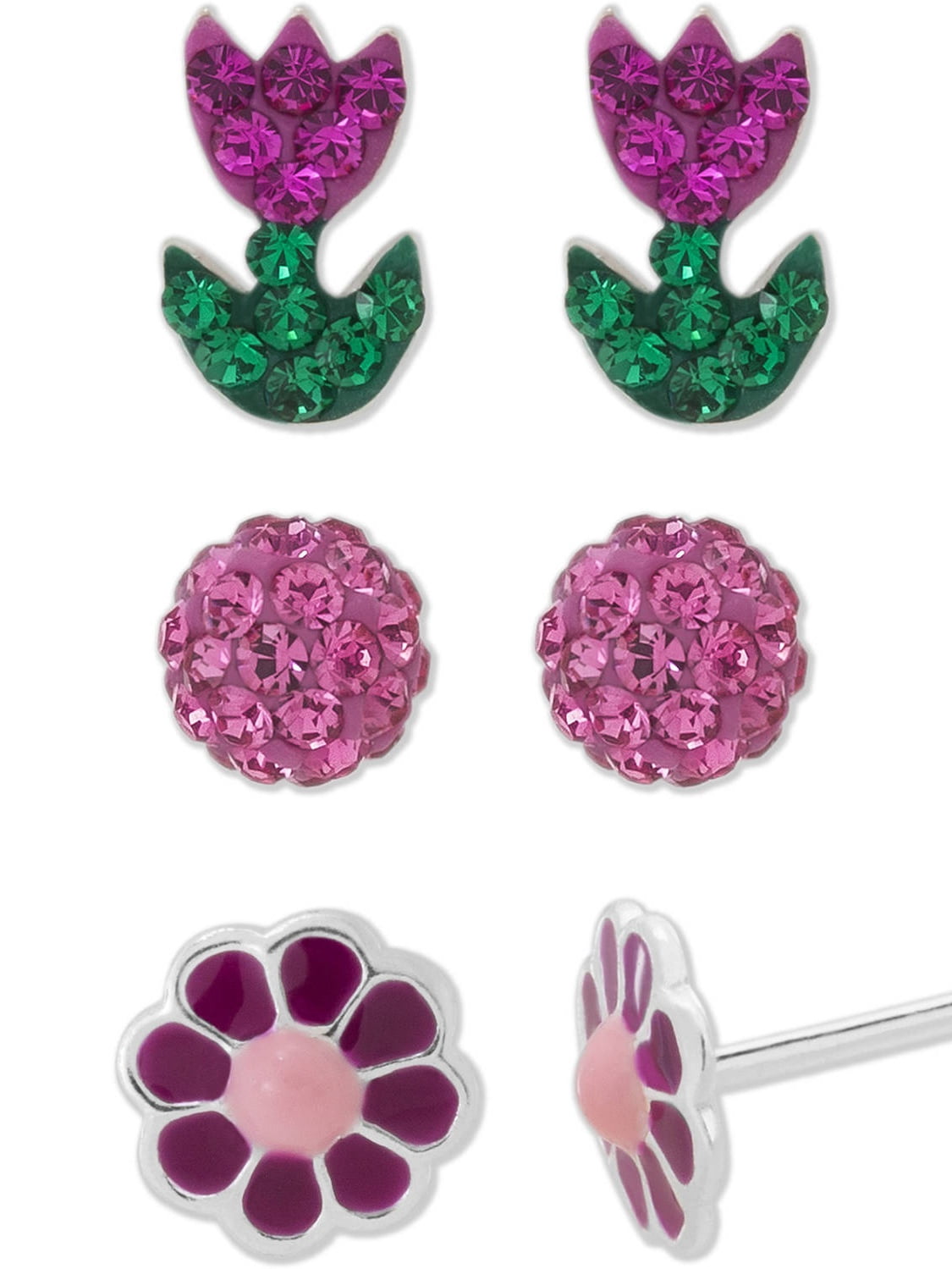 Brilliance Fine Sterling Silver Crystal Flower & Stud Earring Set (3 ...