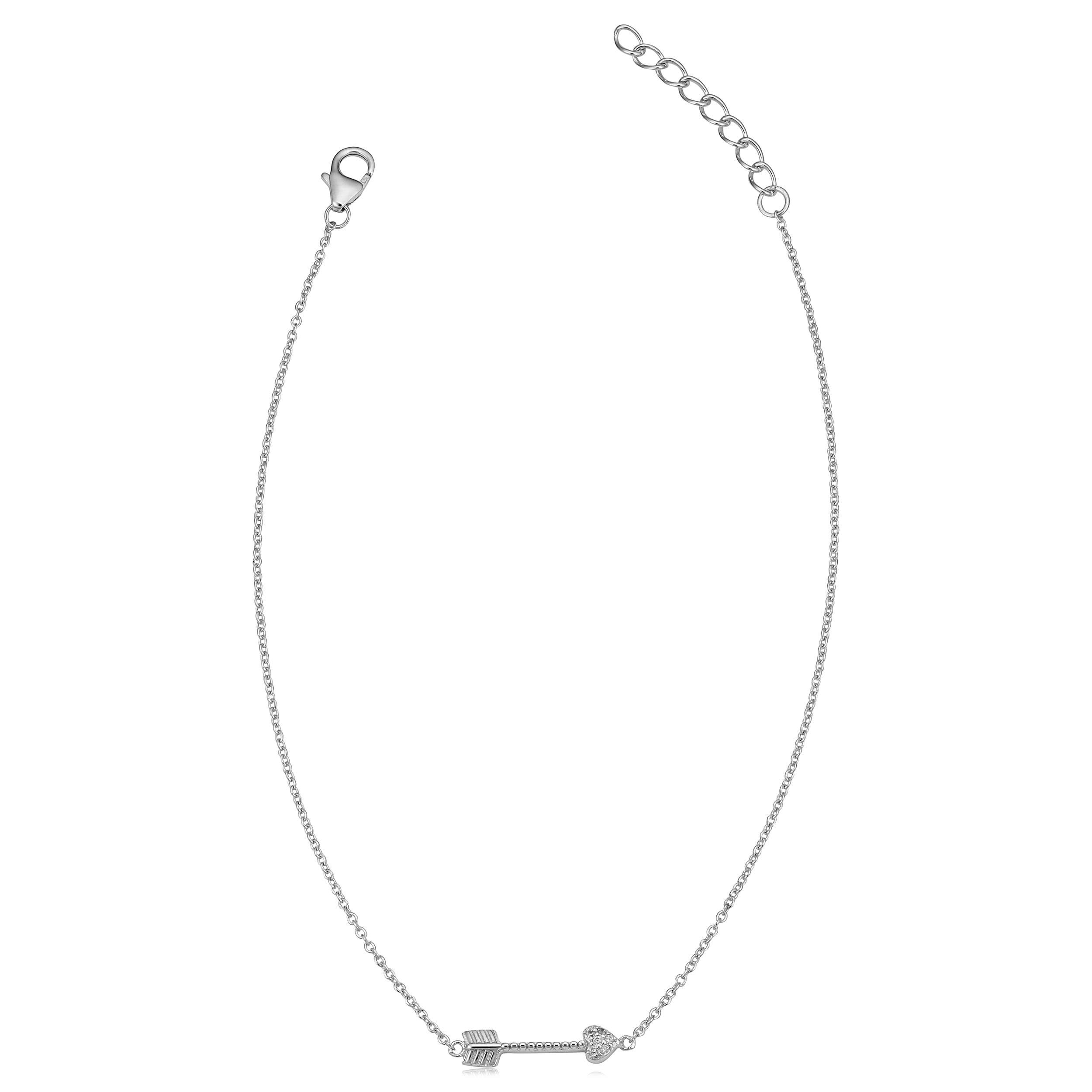 KoolJewelry Sterling Silver Cubic Zirconia Arrow Adjustable Bracelet (8 ...