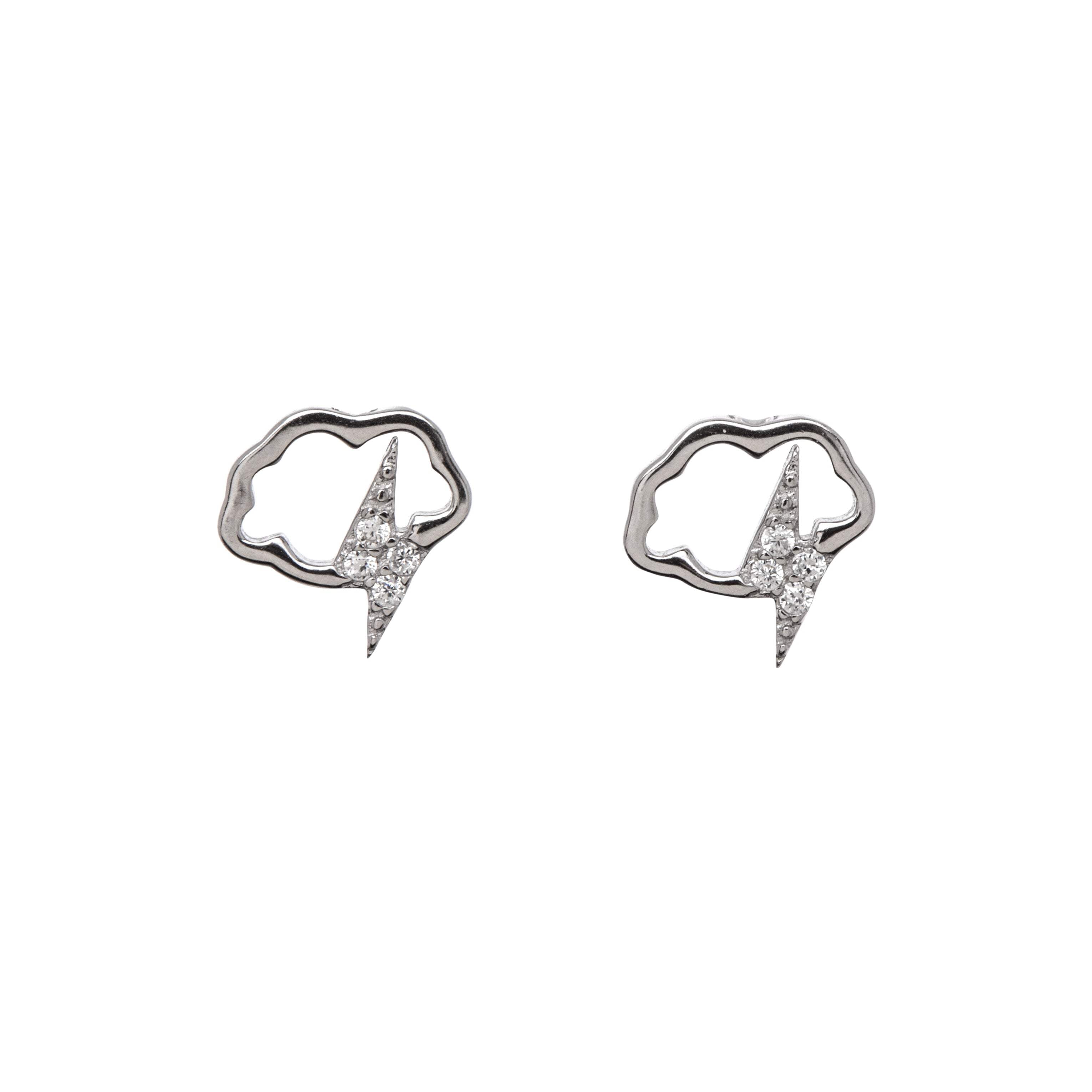 Sterling Silver Cubic Zirconia Cloud With Lightning Bolt Stud Earrings - Walmart.com