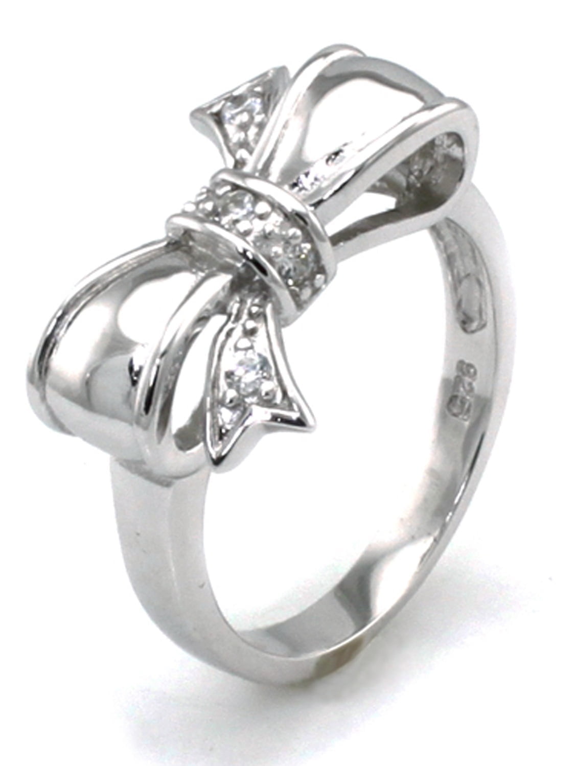 Tioneer Sterling Silver Cubic Zirconia Cute 3D Bow Infinity Promise ...