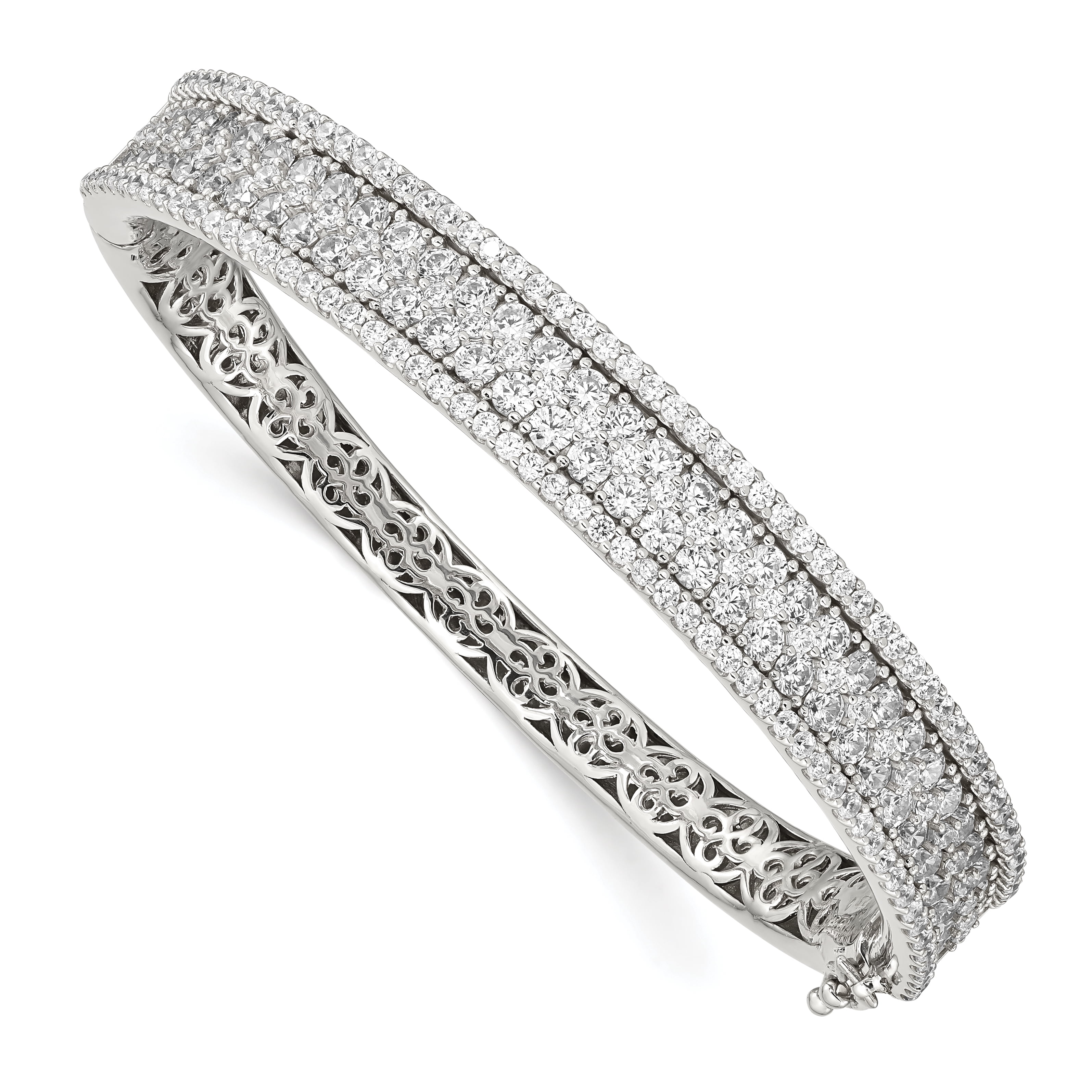 Sterling Silver Cubic Zirconia Hinged Bangle Bracelet - Walmart.com