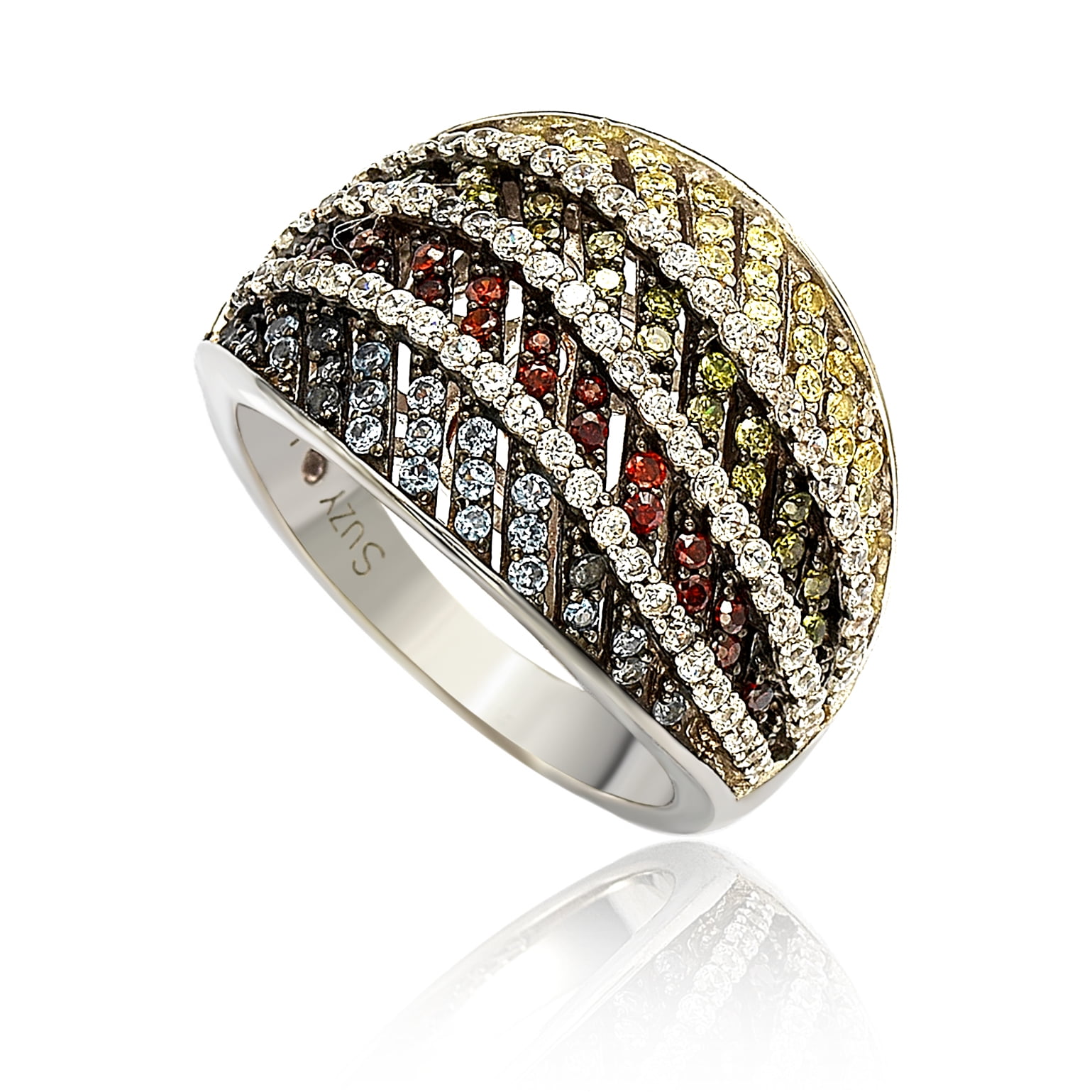 Sterling Silver Cubic Zirconia Multi-Color Pave Ring - Walmart.com