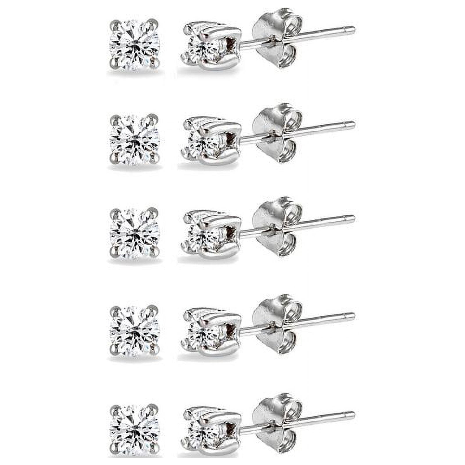 Sterling Silver Cubic Zirconia set of 5 Round 2mm Stud Earrings ...